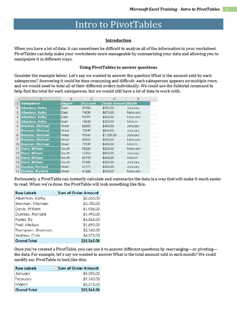 6 - Intro To Pivot Tables | Download Free PDF | Spreadsheet Software | Computer Programming
