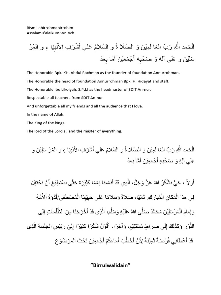 Pidato 3 Bahasa Birrul Walidain | PDF | Agama & Spiritualitas