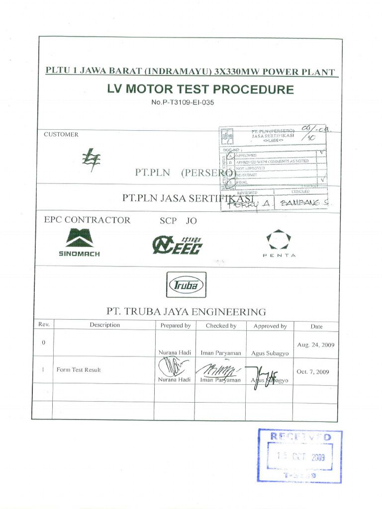 P-T3109-Ei-035-Lv Motor Test Procedure Rev.1 | PDF