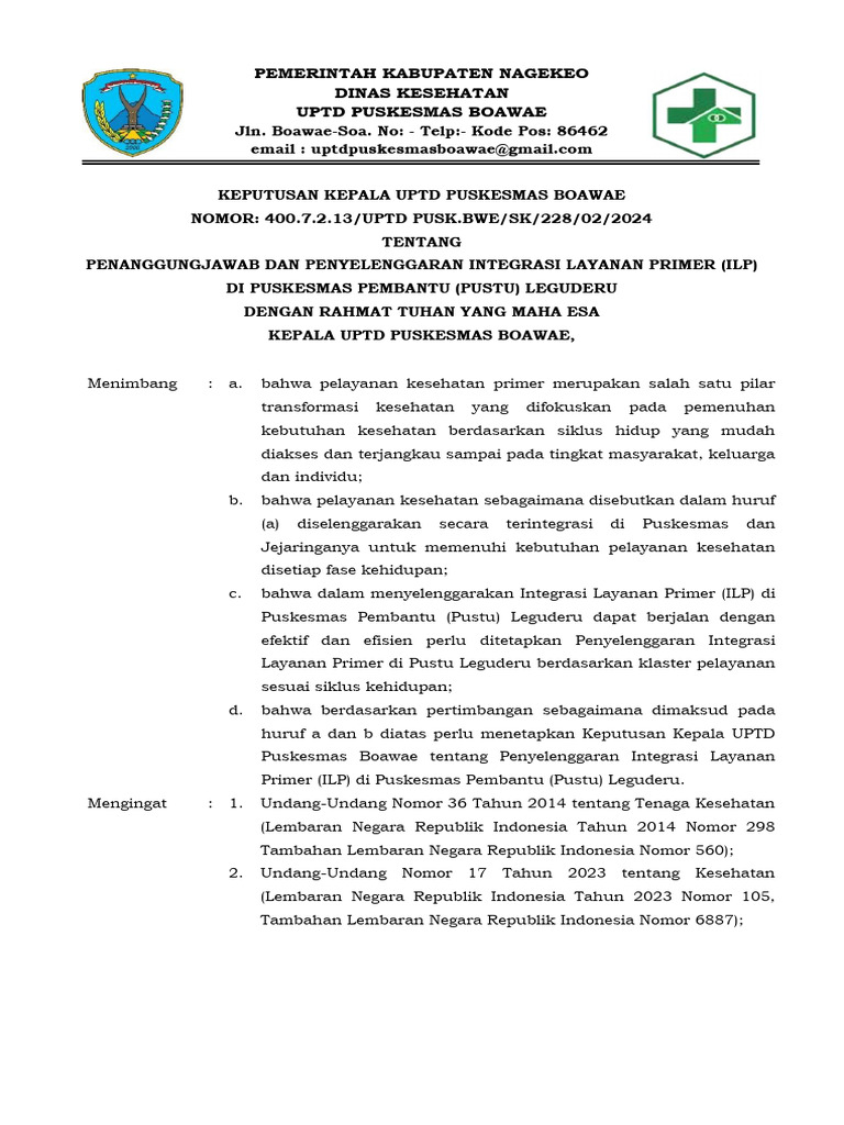 SK Kapusk Tentang Penyelenggaraan Ilp Di Pustu | PDF | Kesehatan Holistik