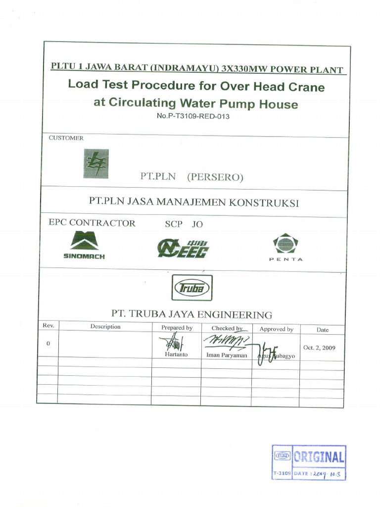 P-T3109-Red-013-Rev.0 Load Test Procedure For Over Head Crane at ...