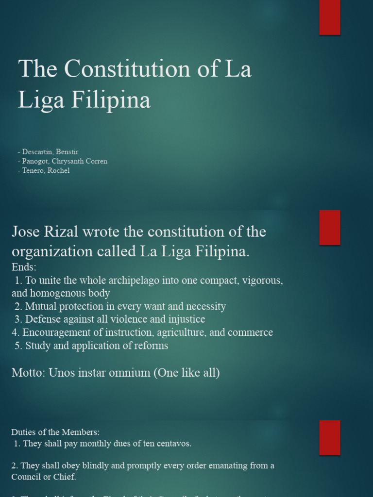 The Constitution of La Liga Filipina | PDF | Government