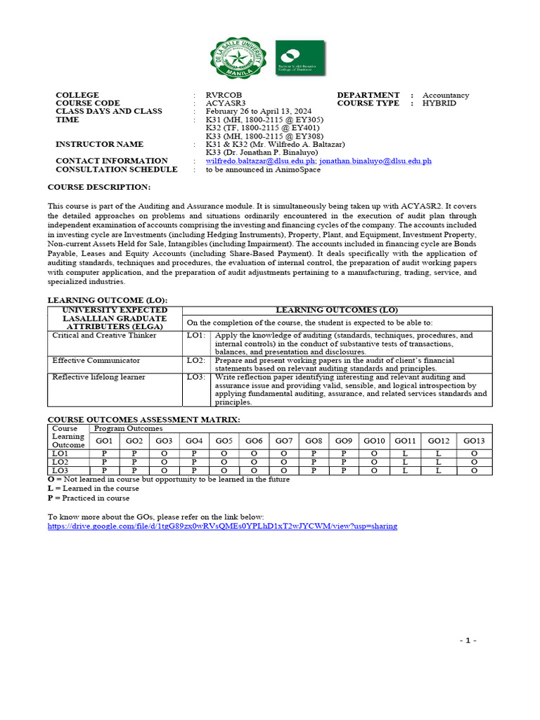 Syllabus 2 | PDF | Audit