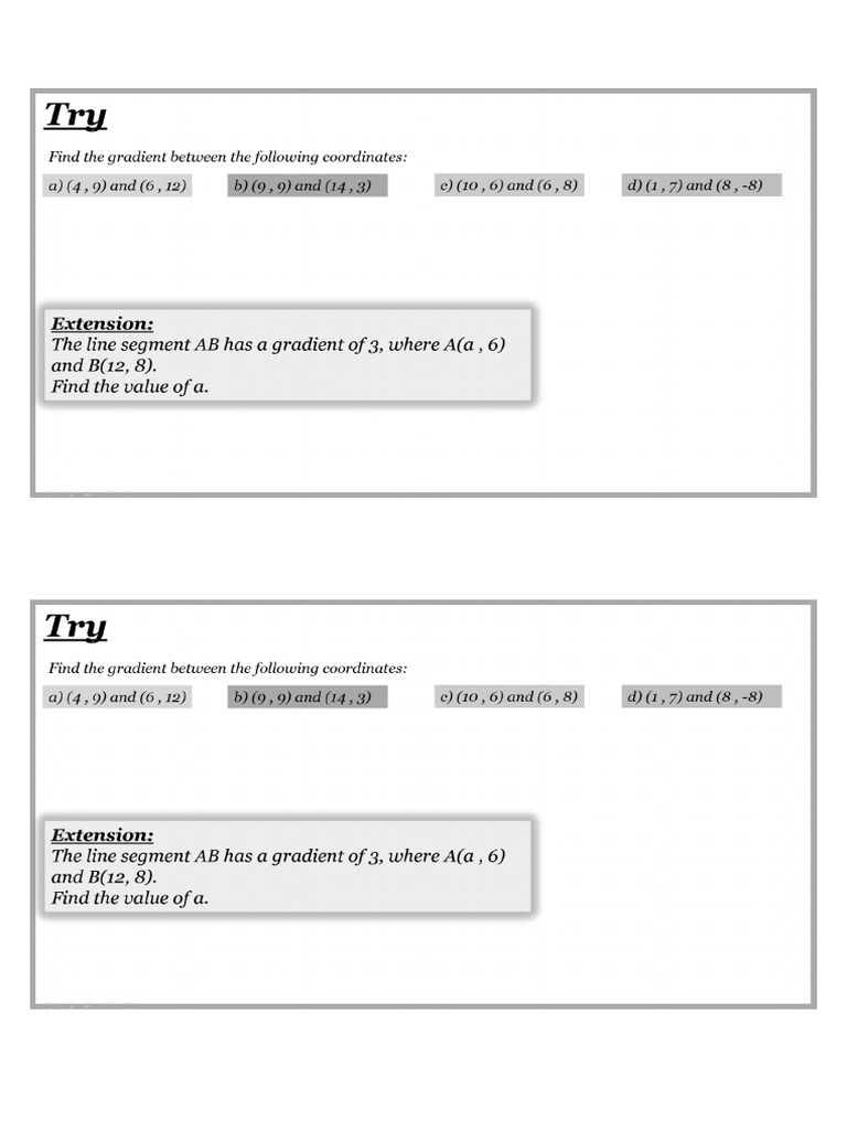 Worksheet 3 - Finding The Gradient Between 2 Points (Slide 13) | PDF