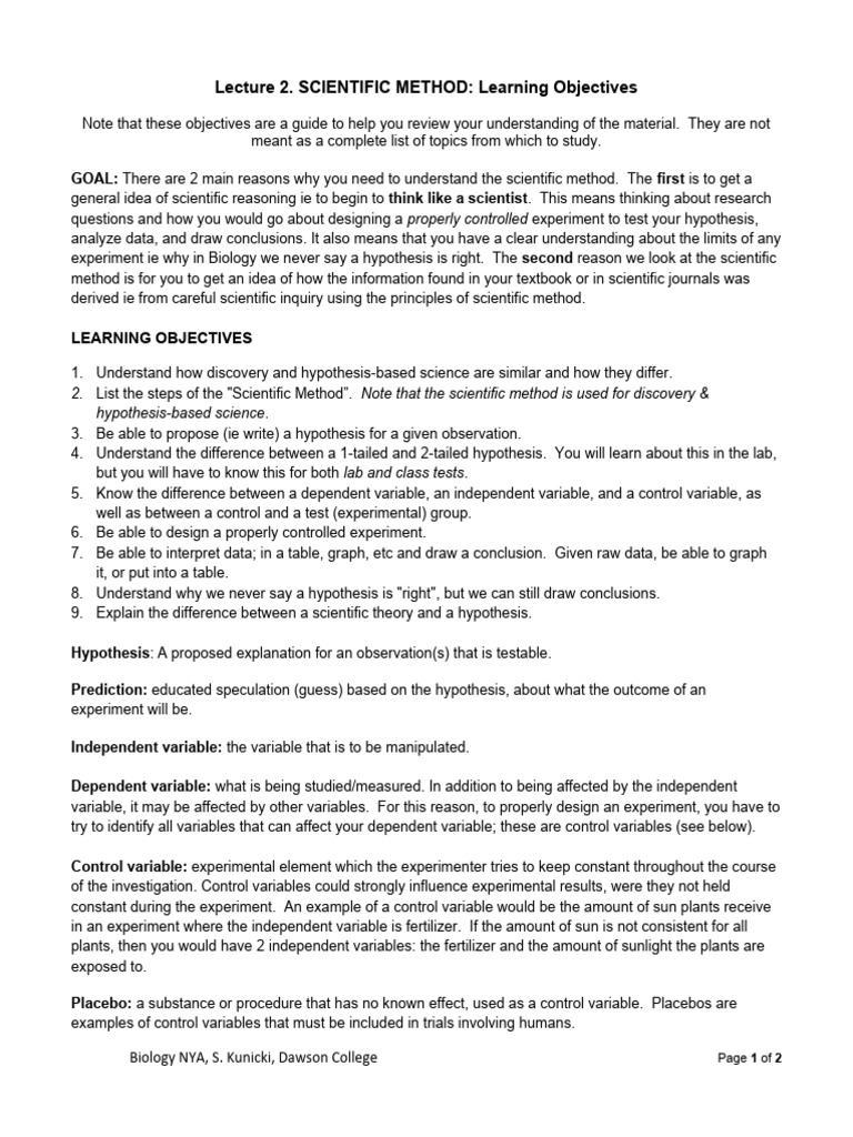 Lecture 2 SCIENTIFIC METHOD Learning Objectives | PDF | Experiment ...