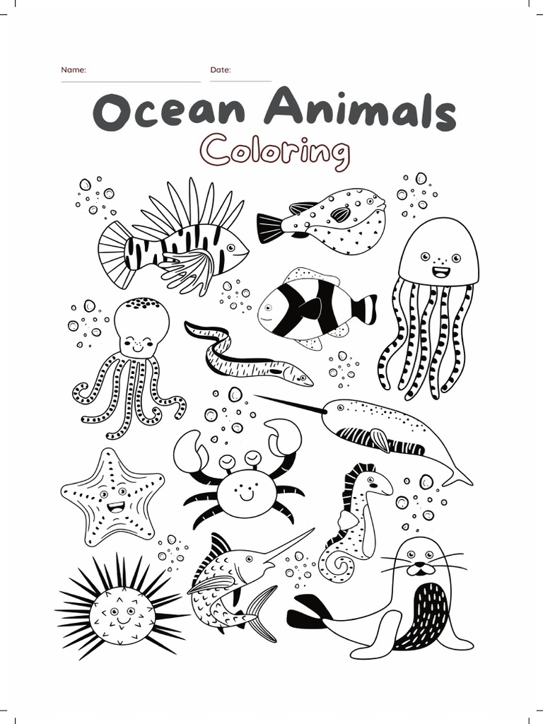 Ocean Animals Coloring Worksheet - 20240414 - 193736 - 0000 | PDF