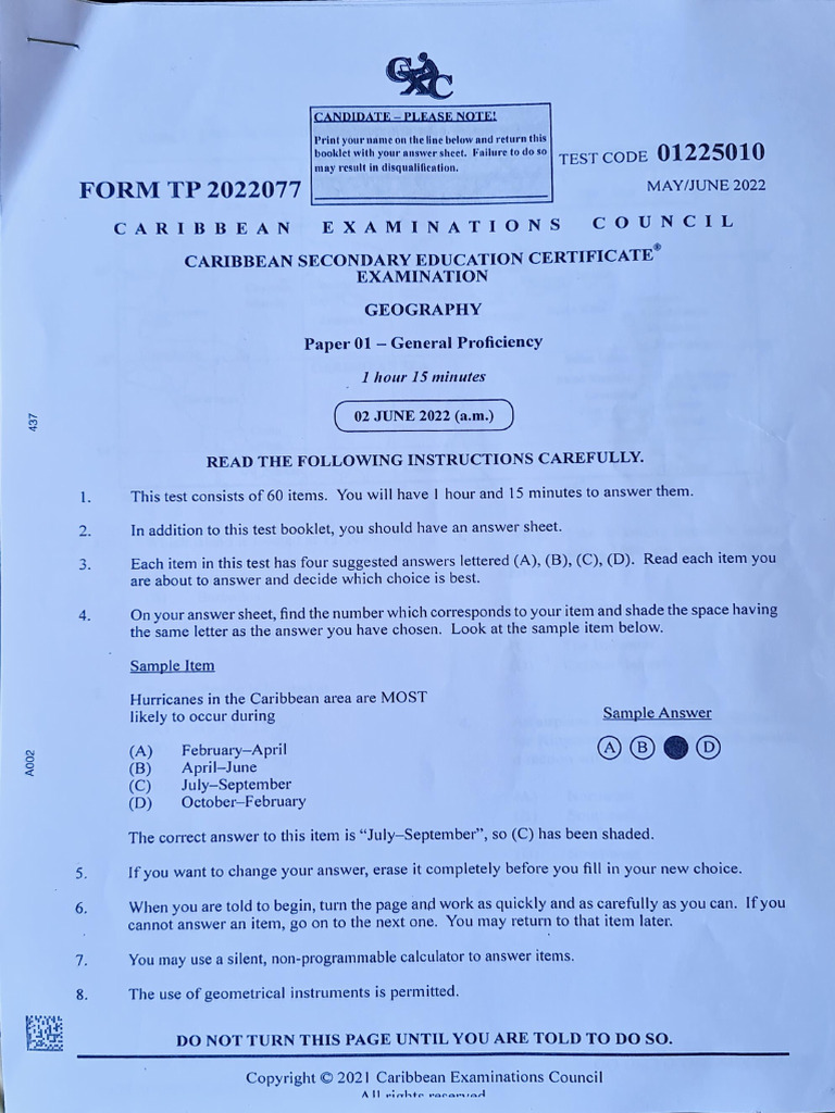 CSEC Geography Paper 1 2022 | PDF