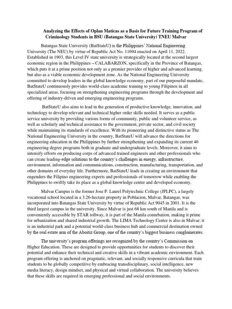 Effects of Oplan Maticas | PDF | Criminology | Questionnaire