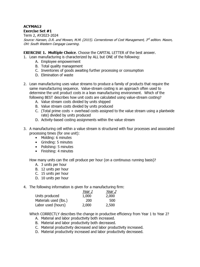 Exercise Set #1 | PDF | Labour Economics | Lean Manufacturing