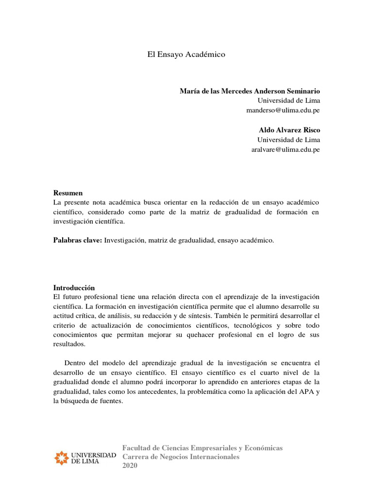 Ejemplo de Ensayo Académico | PDF | Ensayos | Sumario abstracto)