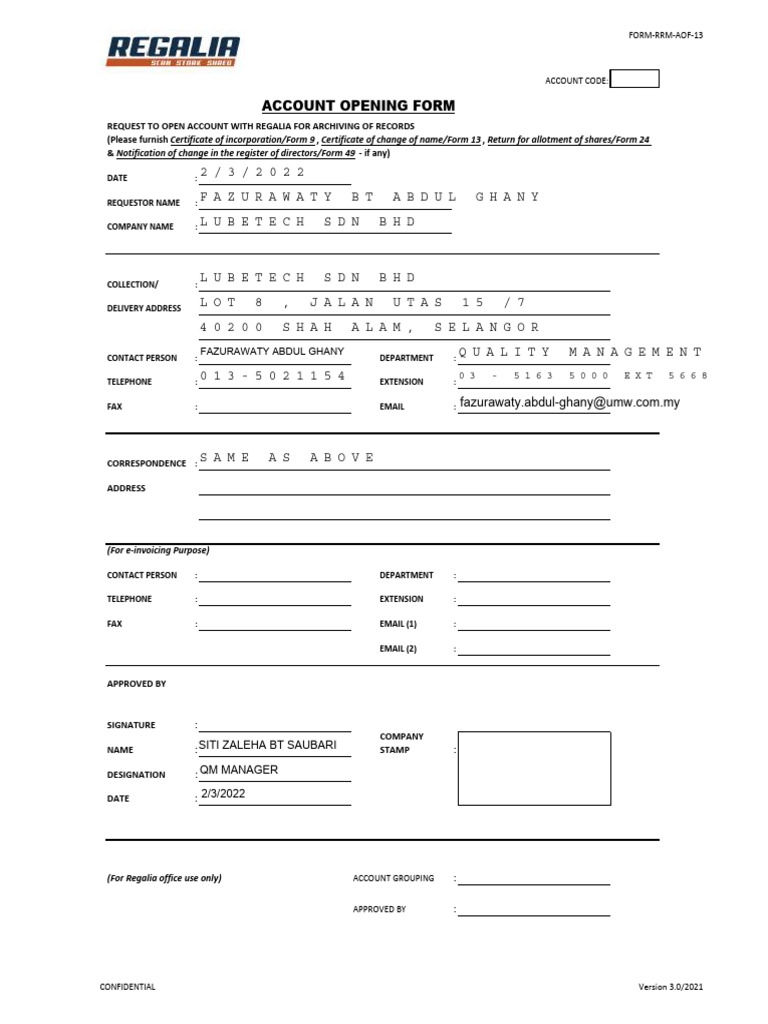 Account Opening Form-QM | Download Free PDF | Telecommunications ...