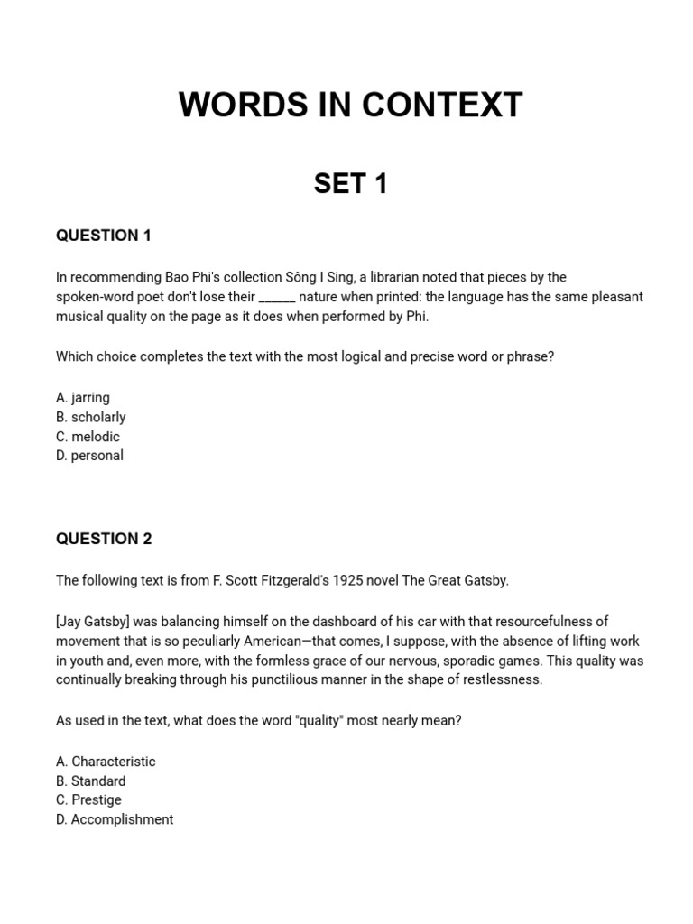 SAT Words in Context Practice | PDF