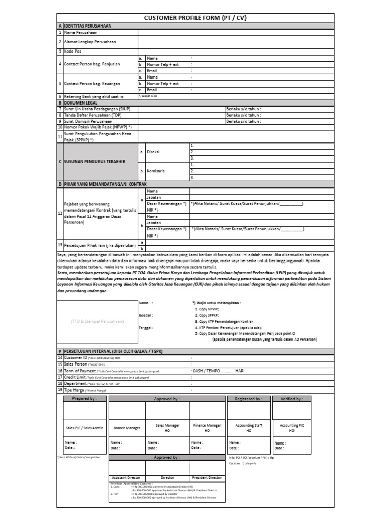 2024 - Customer Master Form PT-CV | PDF