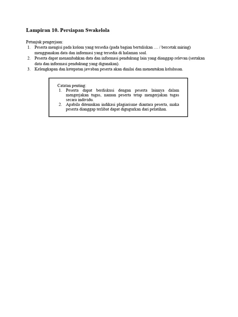 Lampiran 10 - Persiapan Swakelola Tipe III | PDF