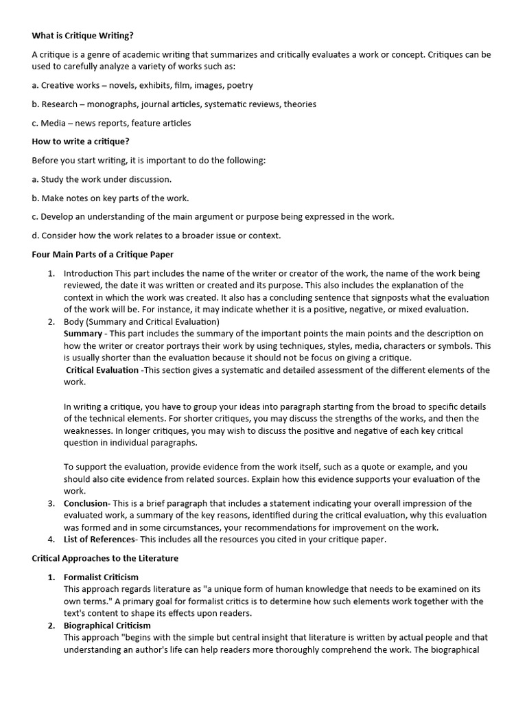 What Is Critique Writing | PDF | Evaluation | Feminism