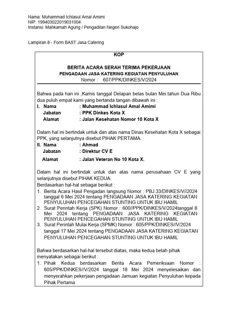 Lampiran 08 - Form BAST Jasa Katering | PDF