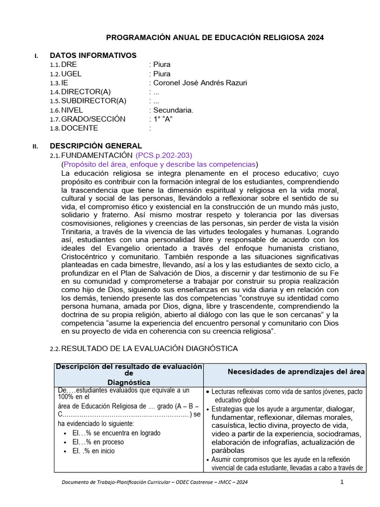 1-Estructura-Programación Anual-Ok | PDF | Fe | Alimentos