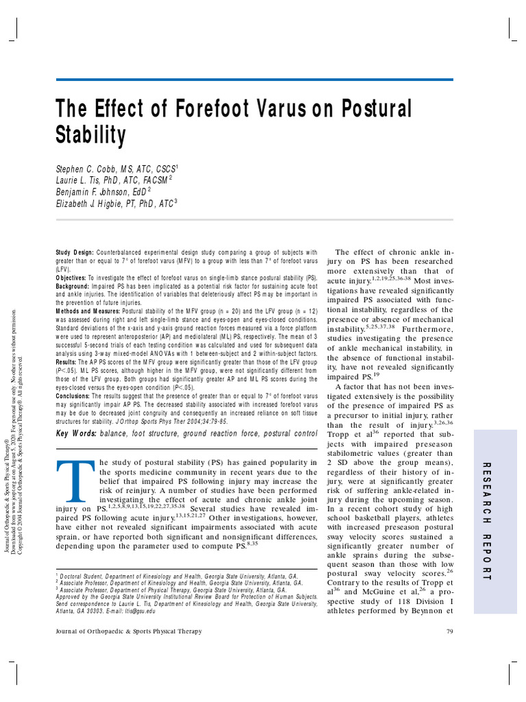 The effect of forefoot varus on postural stability | PDF | Foot | Analysis Of Variance