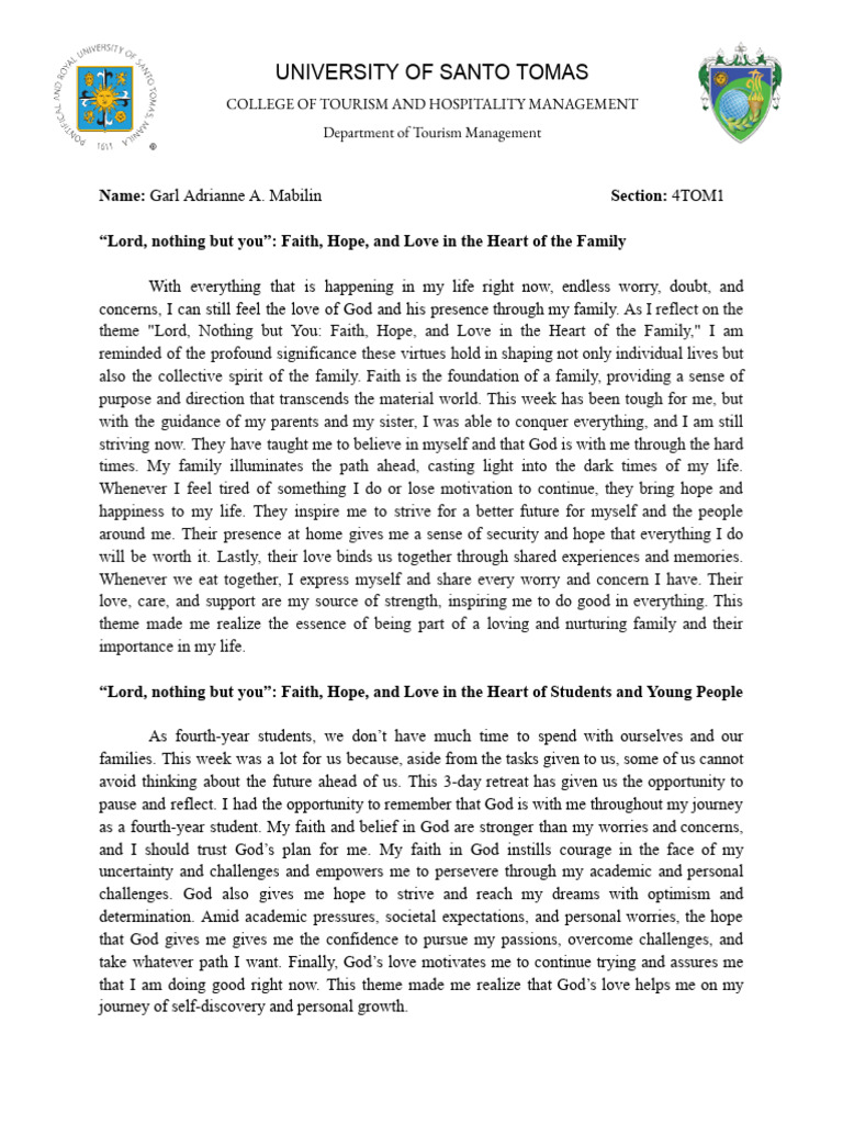 Mabilin 4tom1 Reflection CTHM | PDF | Faith | Love