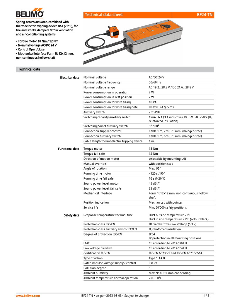 Belimo BF24-TN Datasheet En-Gb | PDF | Electric Motor | Switch