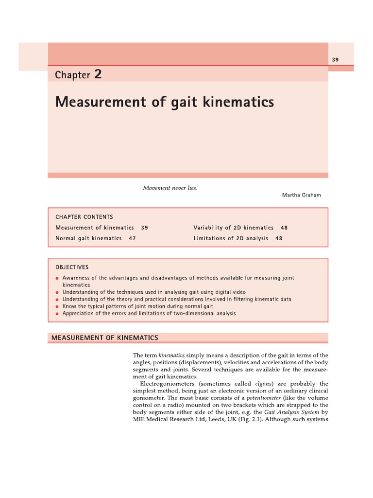 Gait Cycle Topic 2: Measurement of Gait Kinematics | PDF