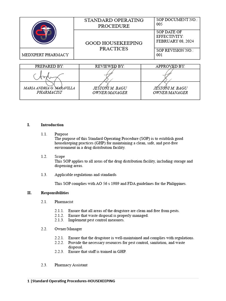 SOP_Good Housekeeping Practices (Sanitation-Pest Control-Garbage ...