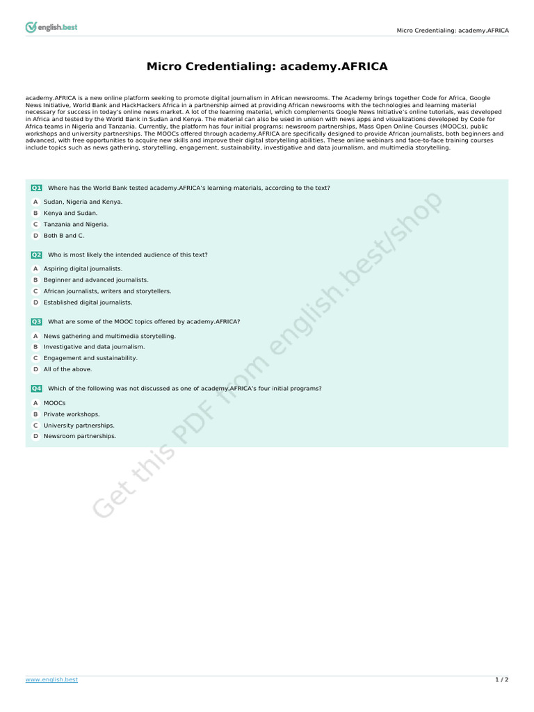 Micro Credentialing Academy - AFRICA | PDF | Massive Open Online Course | Journalism