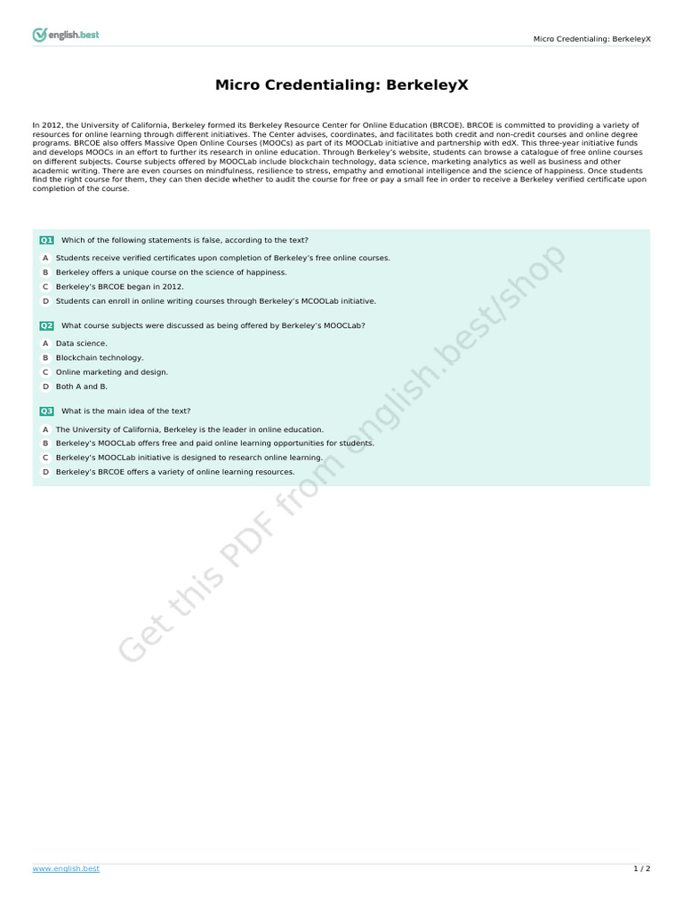 Micro Credentialing BerkeleyX | PDF | Educational Technology | Massive Open Online Course
