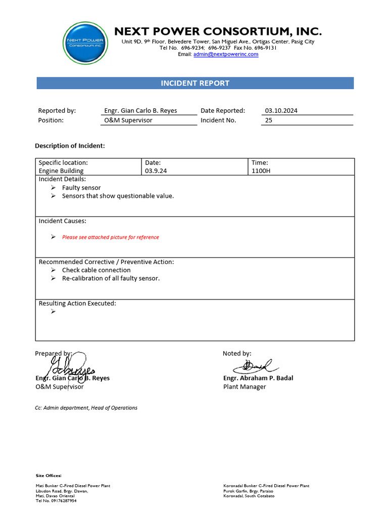 Incident Report 25 DG1, DG2 and DG3 Faulty Sensors. | PDF | Rotating ...