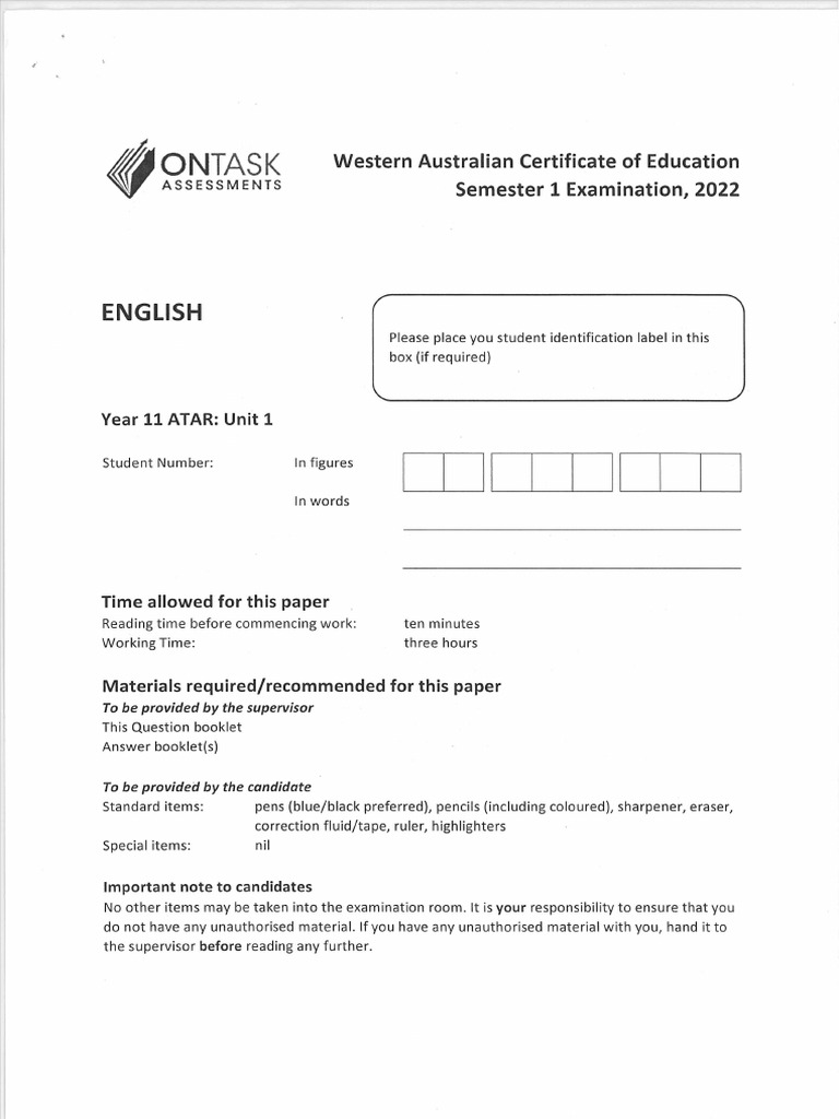 Year 11 Sem 1 2022 Exam | PDF