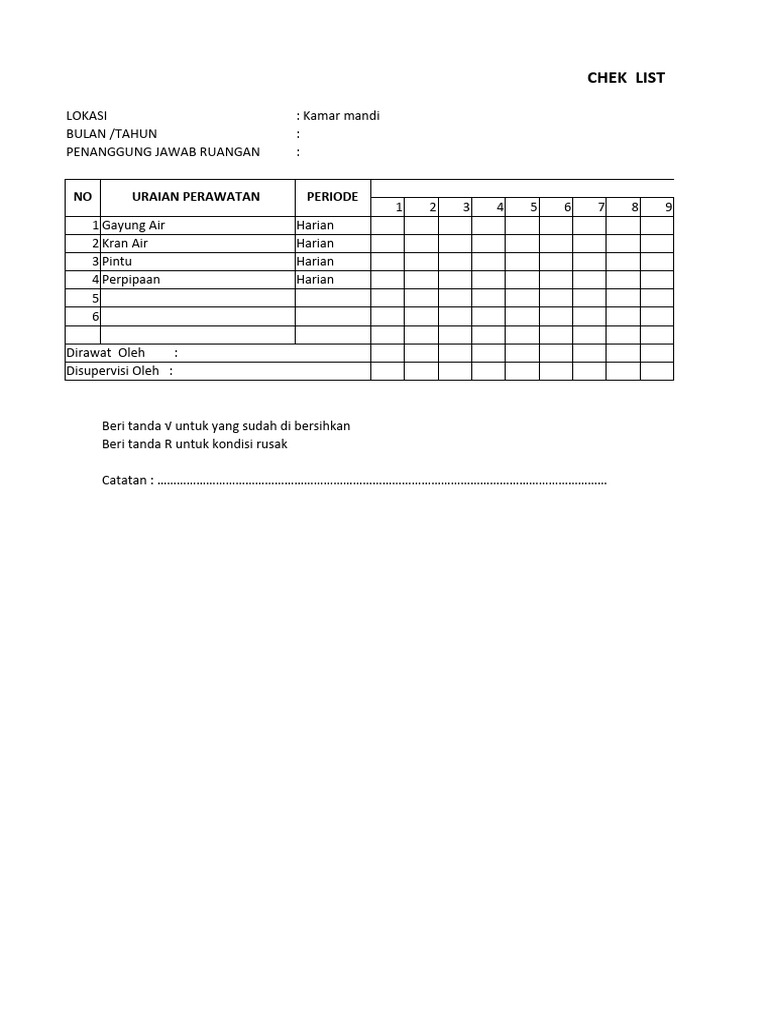 Ceklist Perawatan | PDF