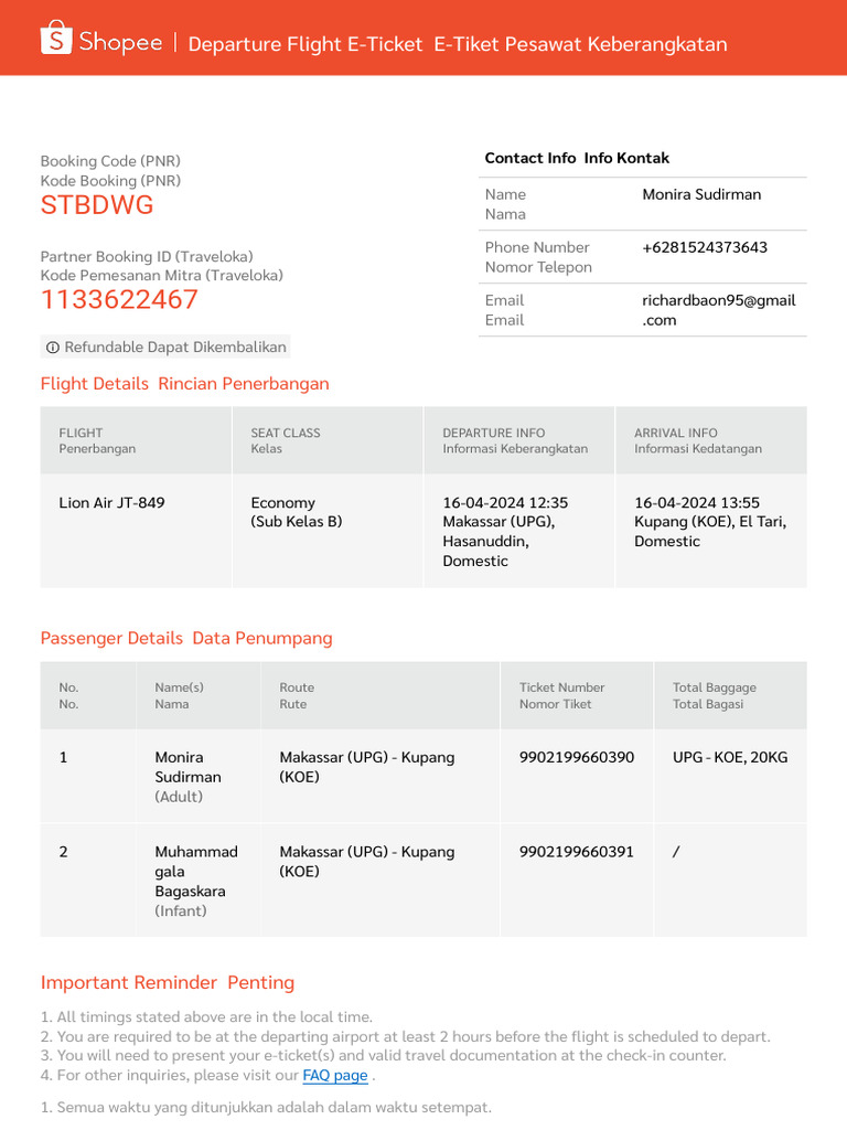 E-Tiket Pesawat Keberangkatan | PDF