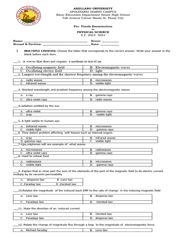 Pre Finals Examination General Physics 2 | Download Free PDF | Magnetic ...