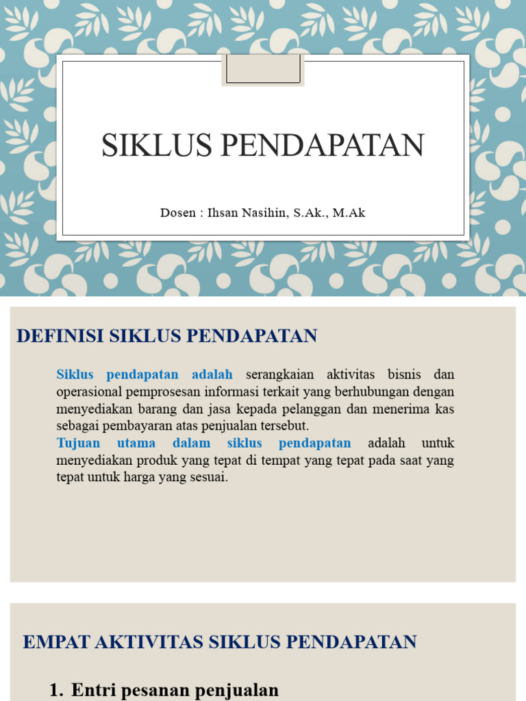 Siklus Pendapatan | PDF | Pengelolaan Keuangan & Uang