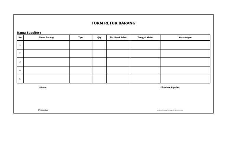 Contoh Form Retur Barang | PDF