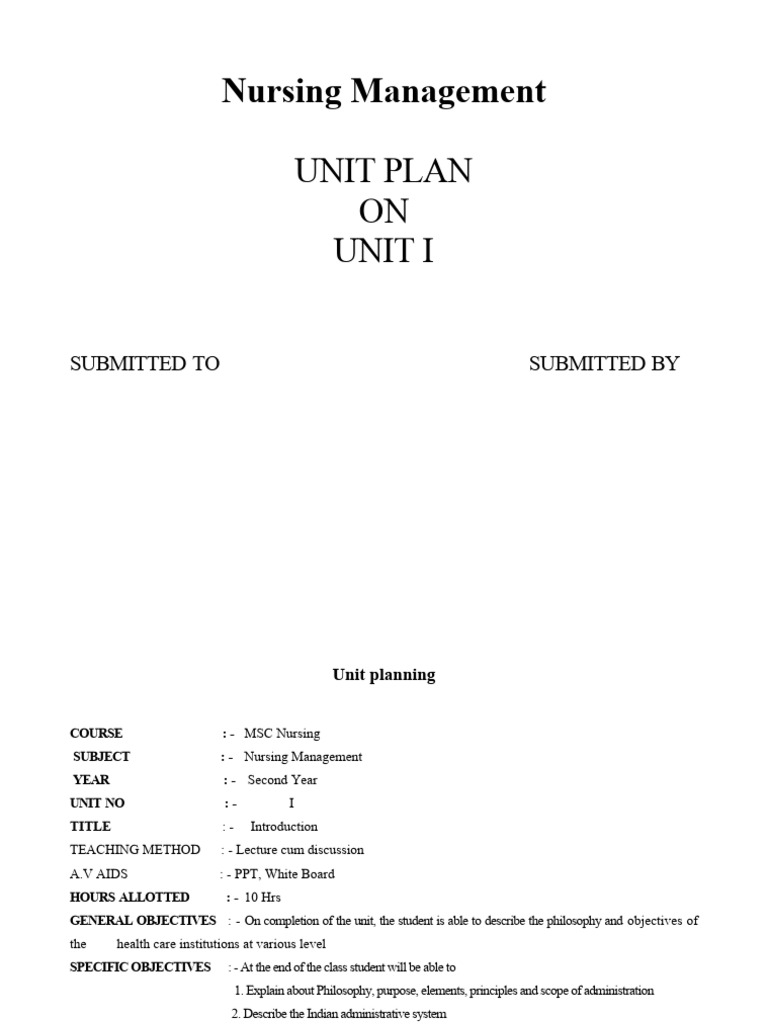 unit plan | PDF | Nursing | Lecture