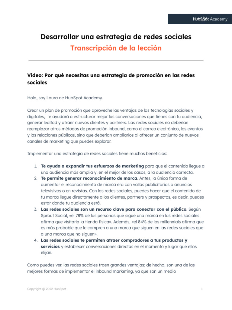 [PDF] Transcripción_Desarrollar una estrategia de redes sociales | PDF | Facebook | Servicio de ...