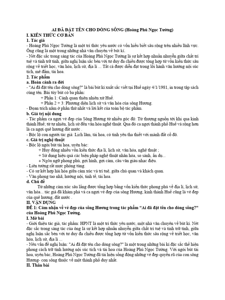 Ai Đã Đặt Tên Cho Dòng Sông - Đề Cương | PDF