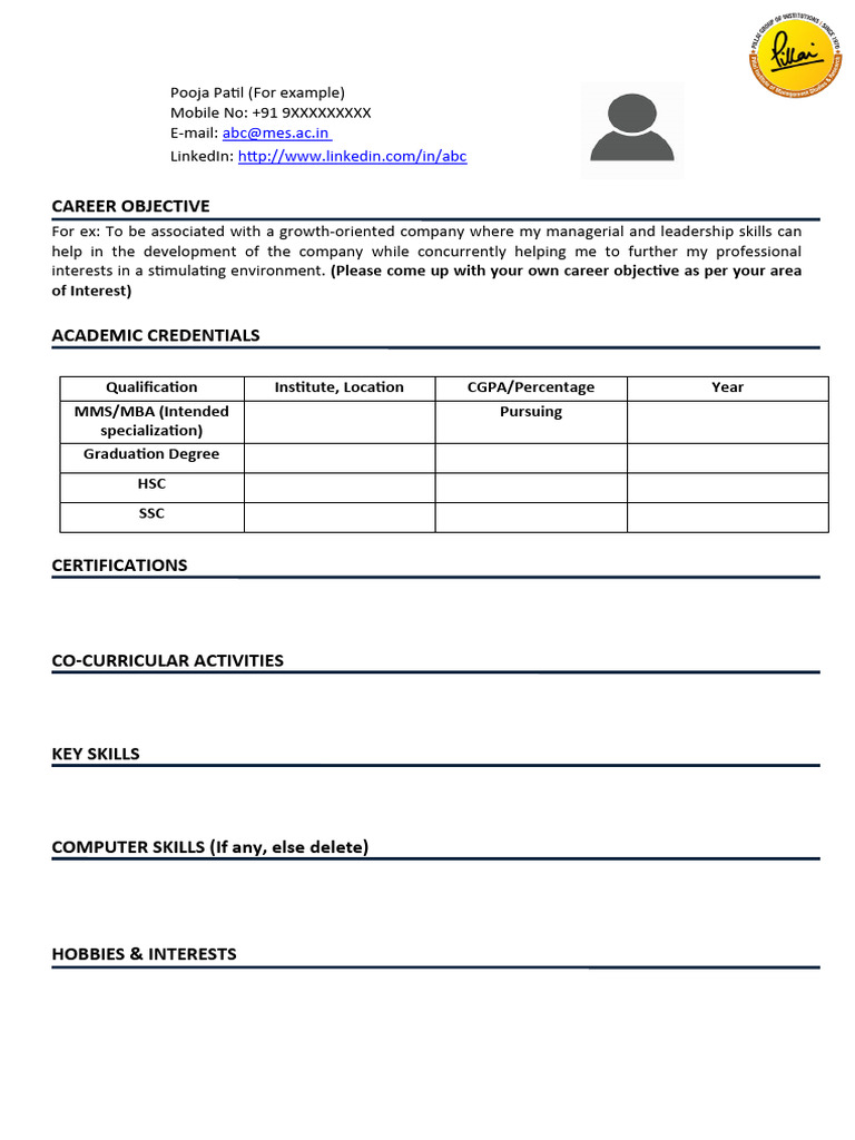Resume Format - PIMSR | PDF