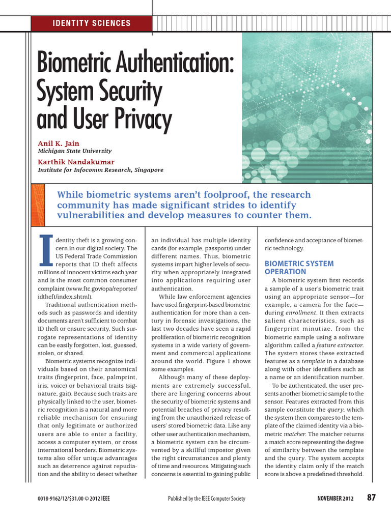 Biometric Authentication: Security & Privacy | PDF | Biometrics | Authentication