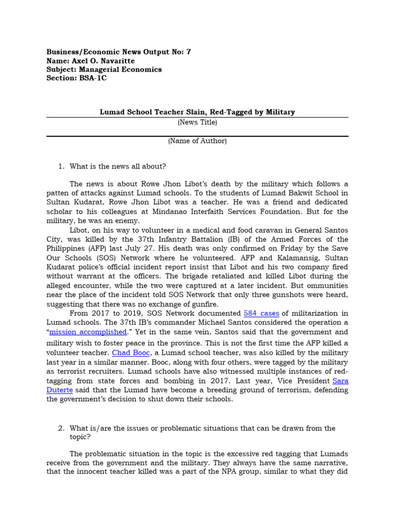 Economic News Output Template | PDF | Military | Human Rights Abuses