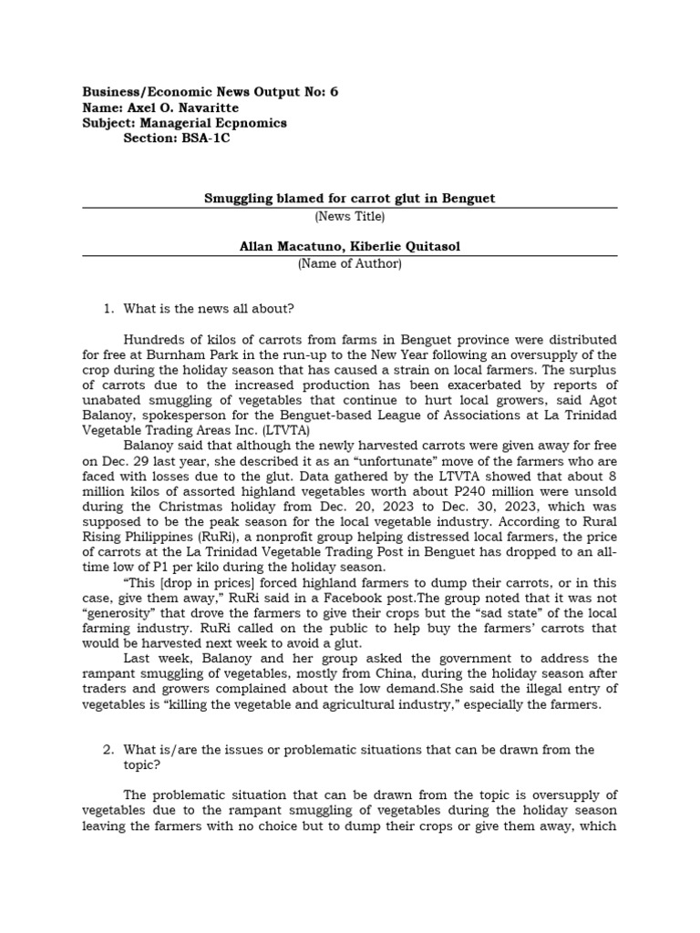 Carrot Glut in Benguet: Smuggling Impact | PDF | Farmer | Vegetables