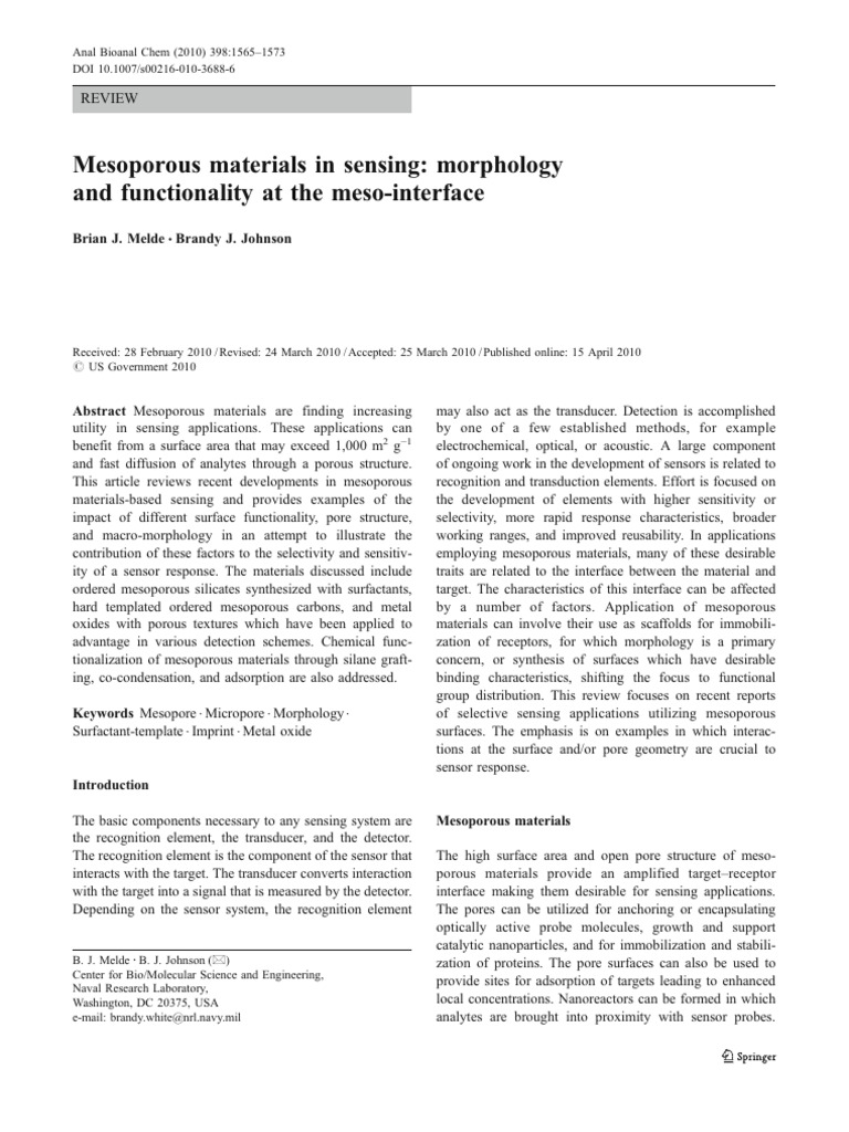 Mesoporous Materials in Sensing Morphology | PDF | Nanoparticle ...