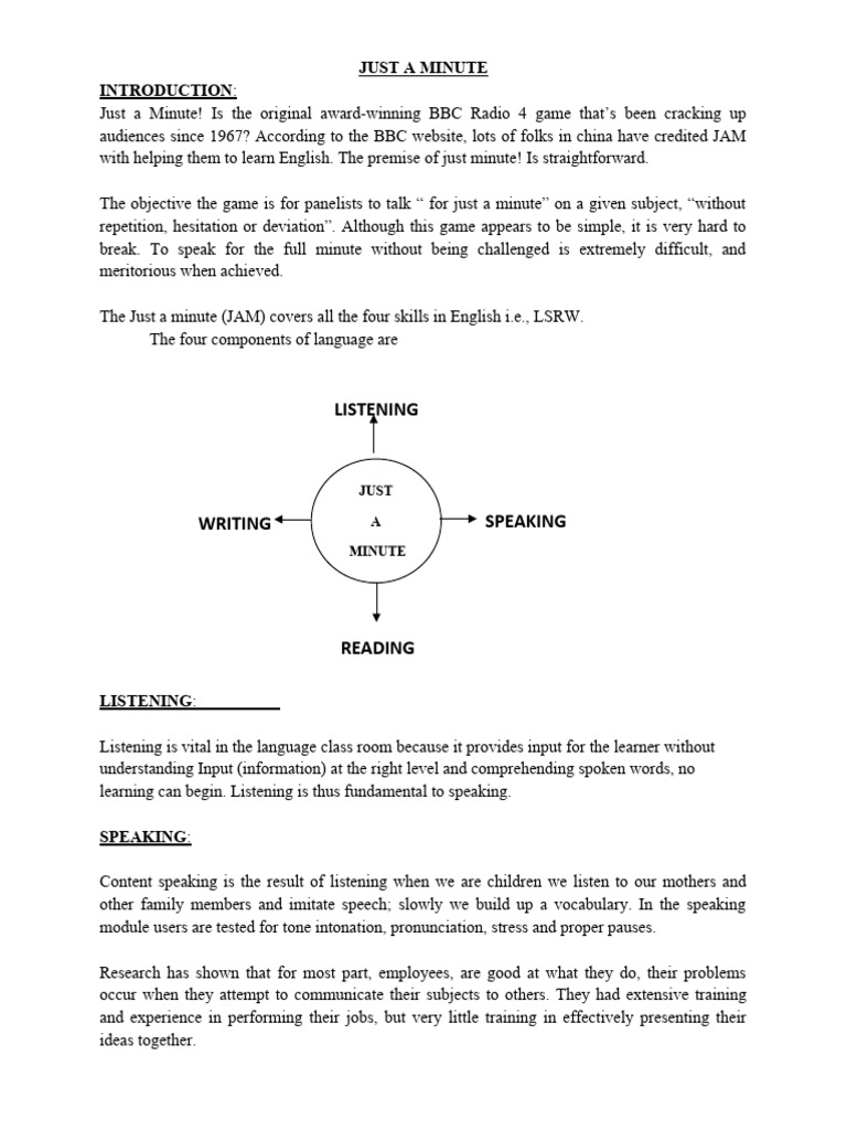 Just a Minute: English Speaking Game | PDF | Speech | English Language
