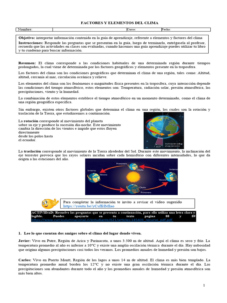 Guia Factores y Elementos Del Clima | PDF | Clima | Clima templado