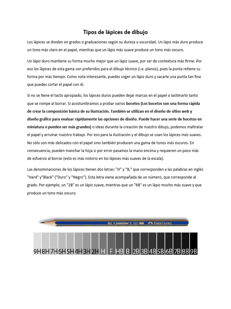 Tipos de Lápices de Dibujo | Descargar gratis PDF | Lápiz | Dibujo