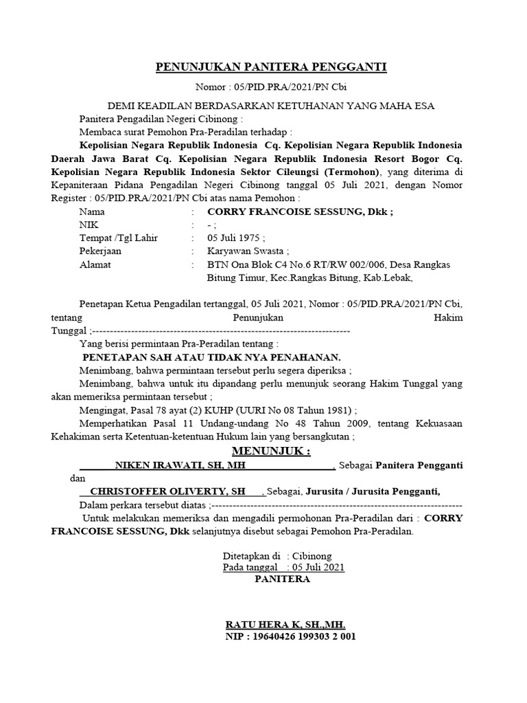 Penunjukan Panitera Pengganti | PDF | Hukum