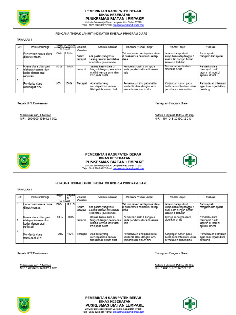 Rencana Tindak Lanjut Program Diare | PDF