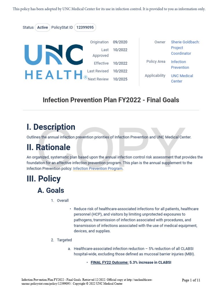 Infection Prevention Plan FY2022 Final Goals | Download Free PDF ...