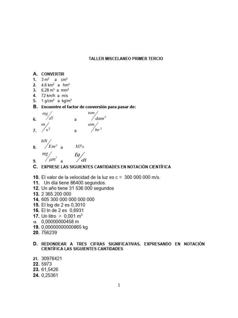 Taller Miscelaneo | PDF | Movimiento (física) | Mecanica clasica